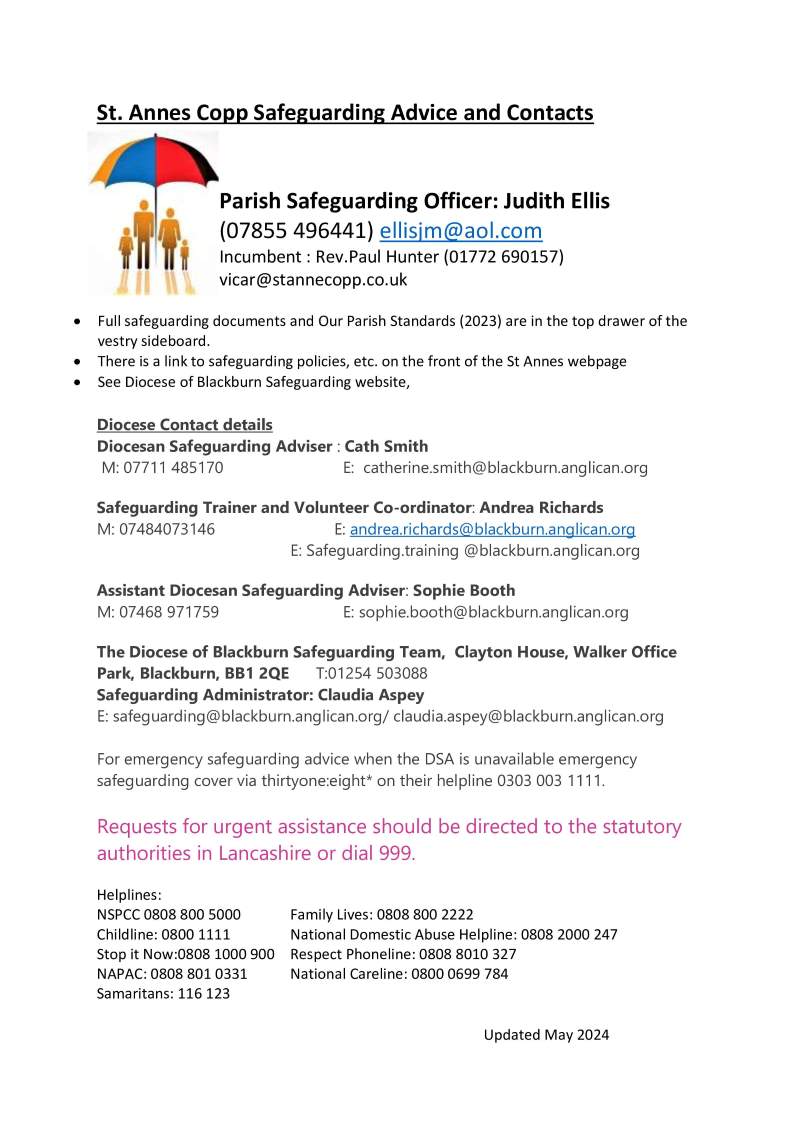 Safeguarding Information – St Anne's Copp